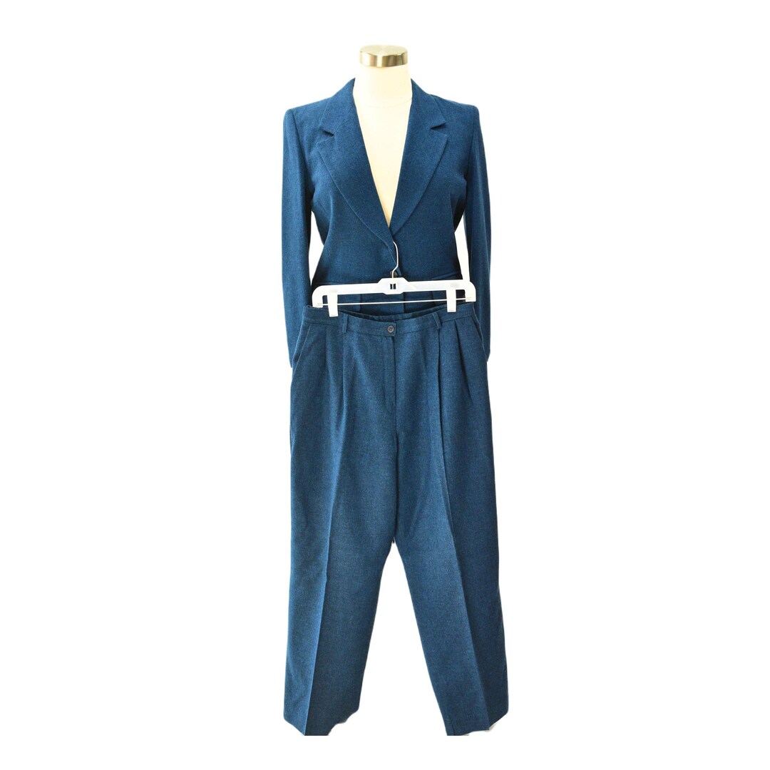 Vintage Pendleton Turquoise Blue Wool Pant Suit High Waisted Womens 12P ...