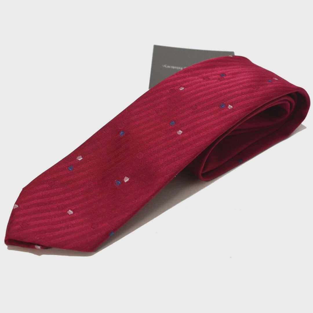 80s Vintage Square Print Red Power Tie Tonal Stripe Blue White Micro ...