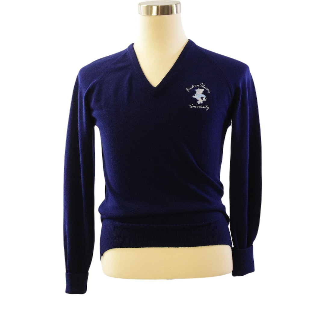 70s Vintage Eastern Illinois University Sweater Mens S Navy Blue ...