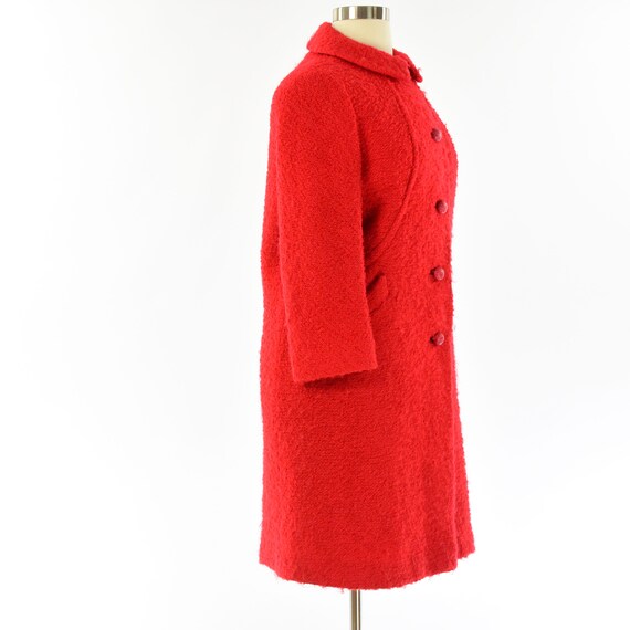 50s Vintage Womens L Bright Red Boucle Wool Coat Bett… - Gem