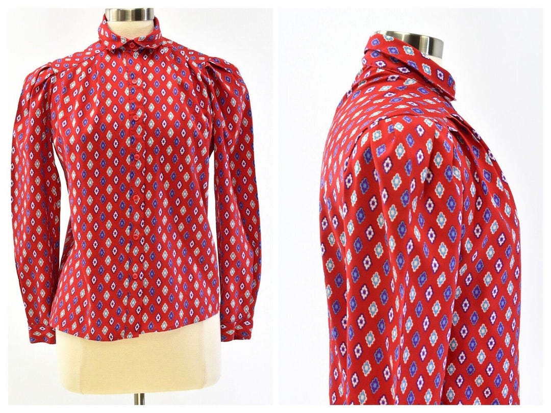 70s Vintage Levi Strauss Red Diamond Print Blouse Top Womens S - Etsy