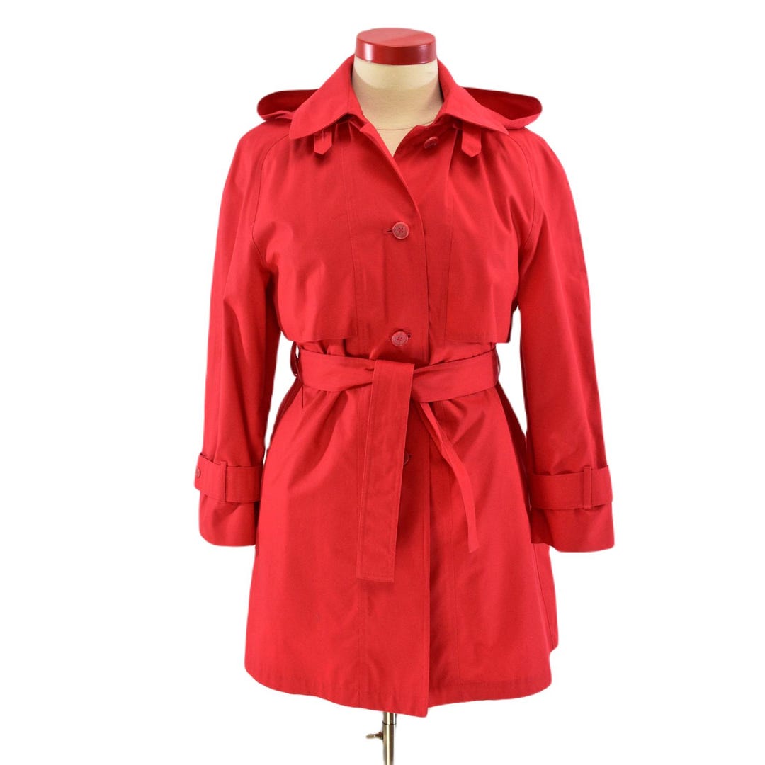 Vintage London Fog Bright Red Raincoat Womens 8 Removable Hood - Etsy
