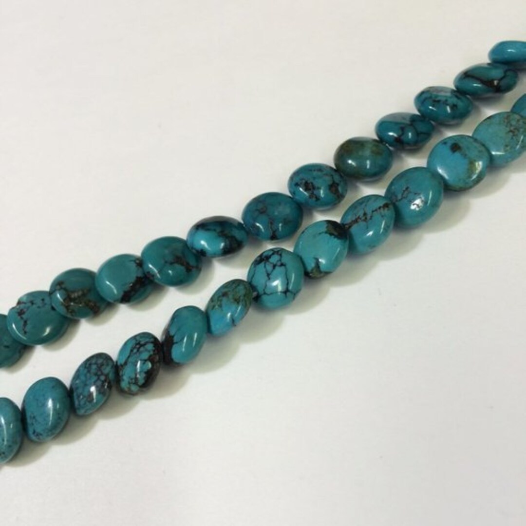 9mm Natural Turquoise Disc Beads, Overlapping Lentils. Natural ...