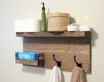 Modern Bathroom 2 Tier Floating Shelf, Towel Rack, Bronze Robe Hooks ...