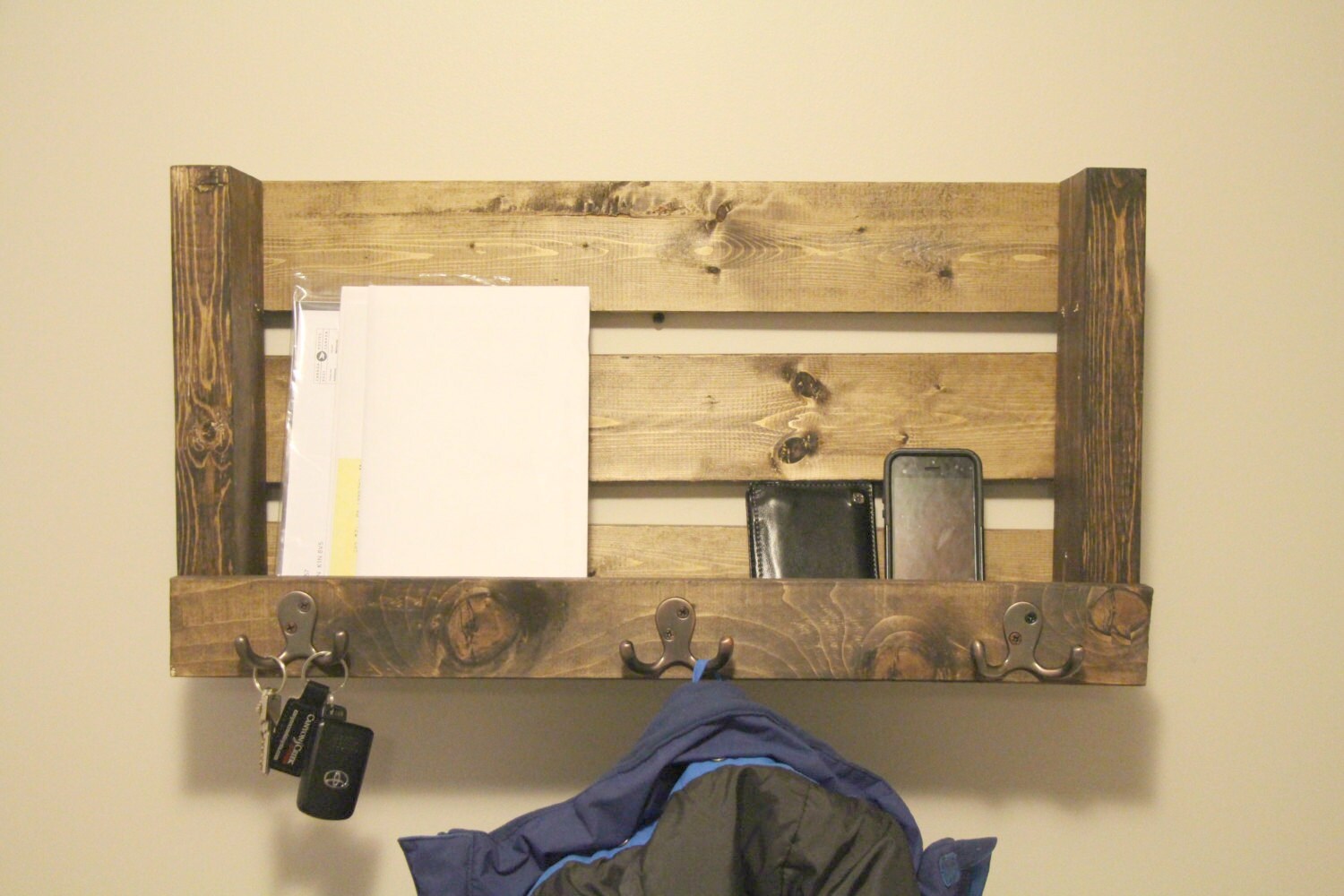 Rustic Entry Organizer, Entryway Organizer, Keys Phone Mail Holder ...