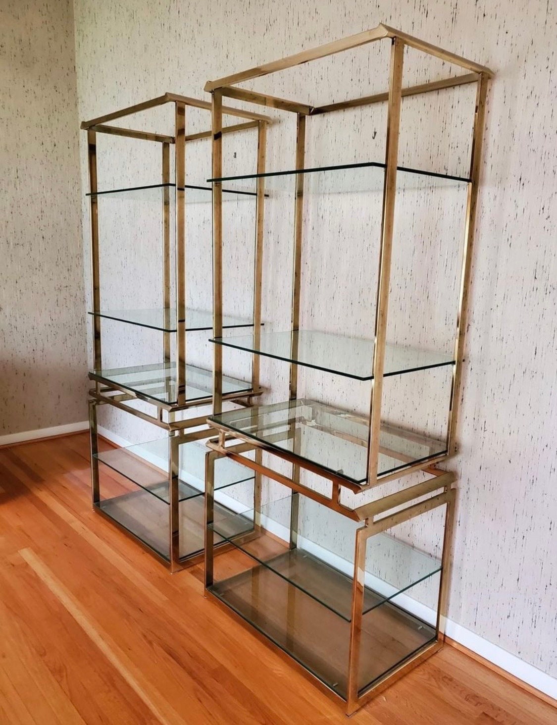 Vintage Solid Brass Etagere Shelf Unit With Tempered Glass Shelves ...