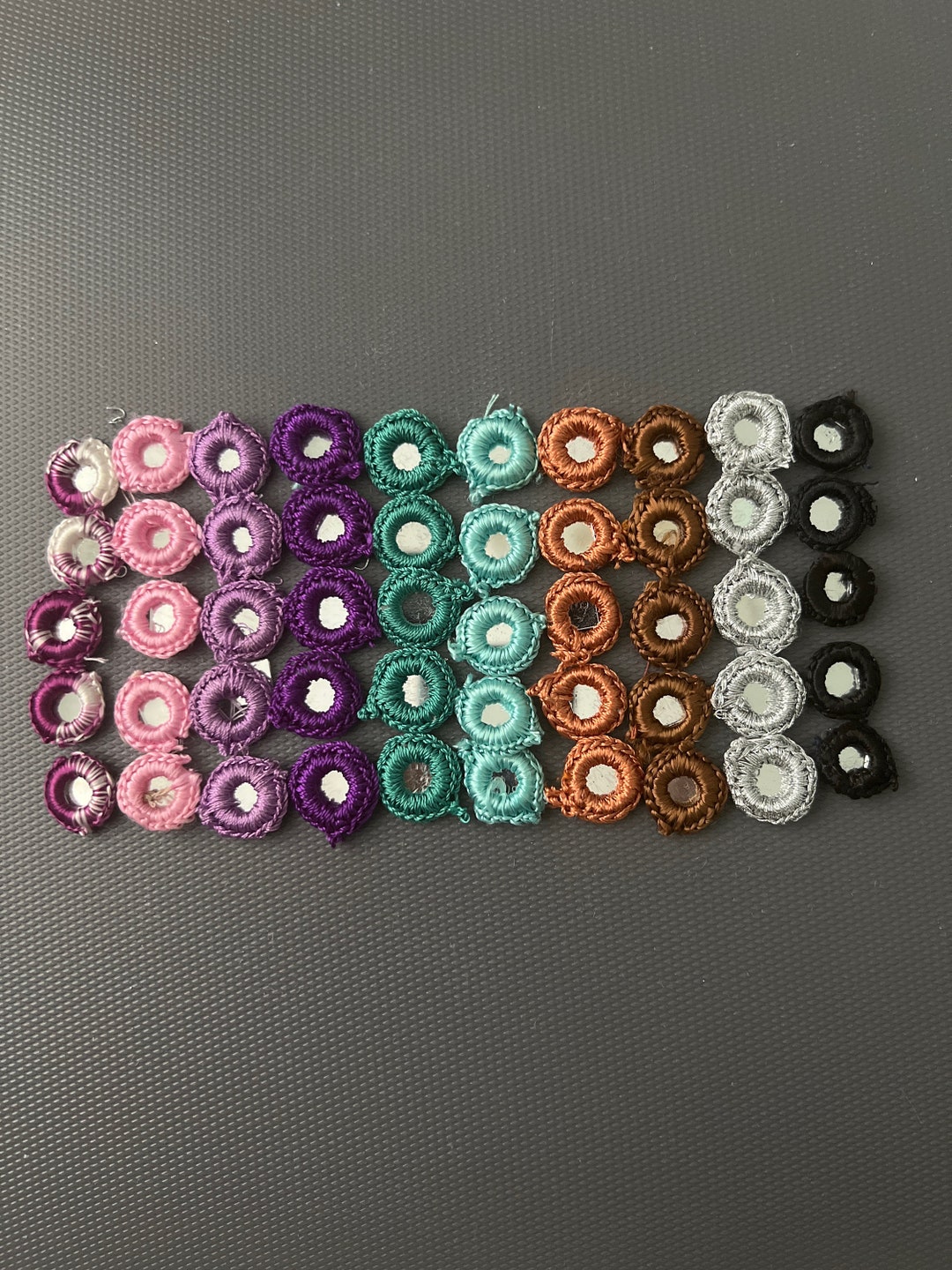 Shesha 50 Pieces, Crochet mix colour with Silver Mirror glass Rims ...