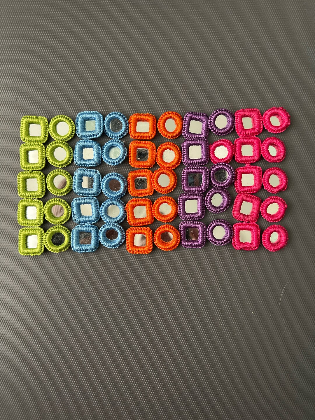 50 Pieces, Crochet 5 Mix Colours With Silver Mirror Glass Rims, Approx ...