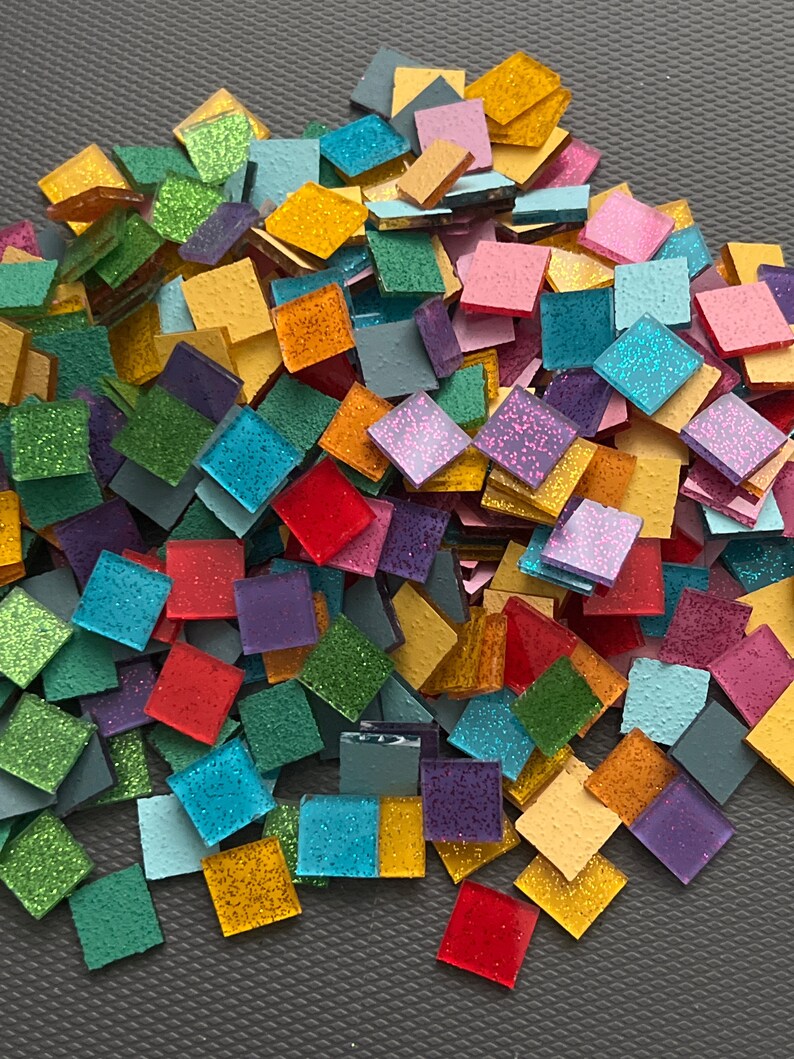350 Pieces, Mosaic Mix Seven Colours Glitter Glass, Art & Craft, Approx ...