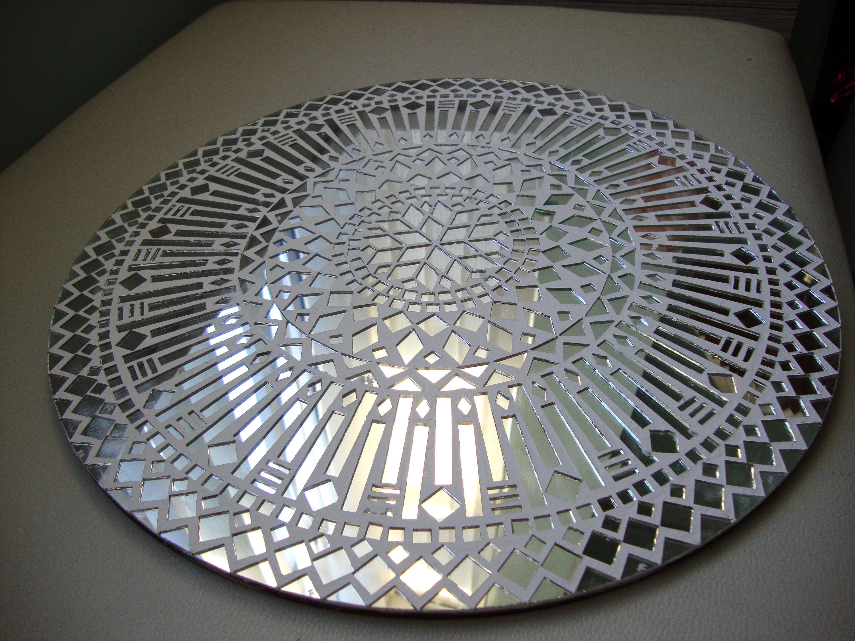 Mosaic Art Wall Hanging Silver Mirror Glass With White Grout On Ply Wood 35 Cm Diameter Etsy