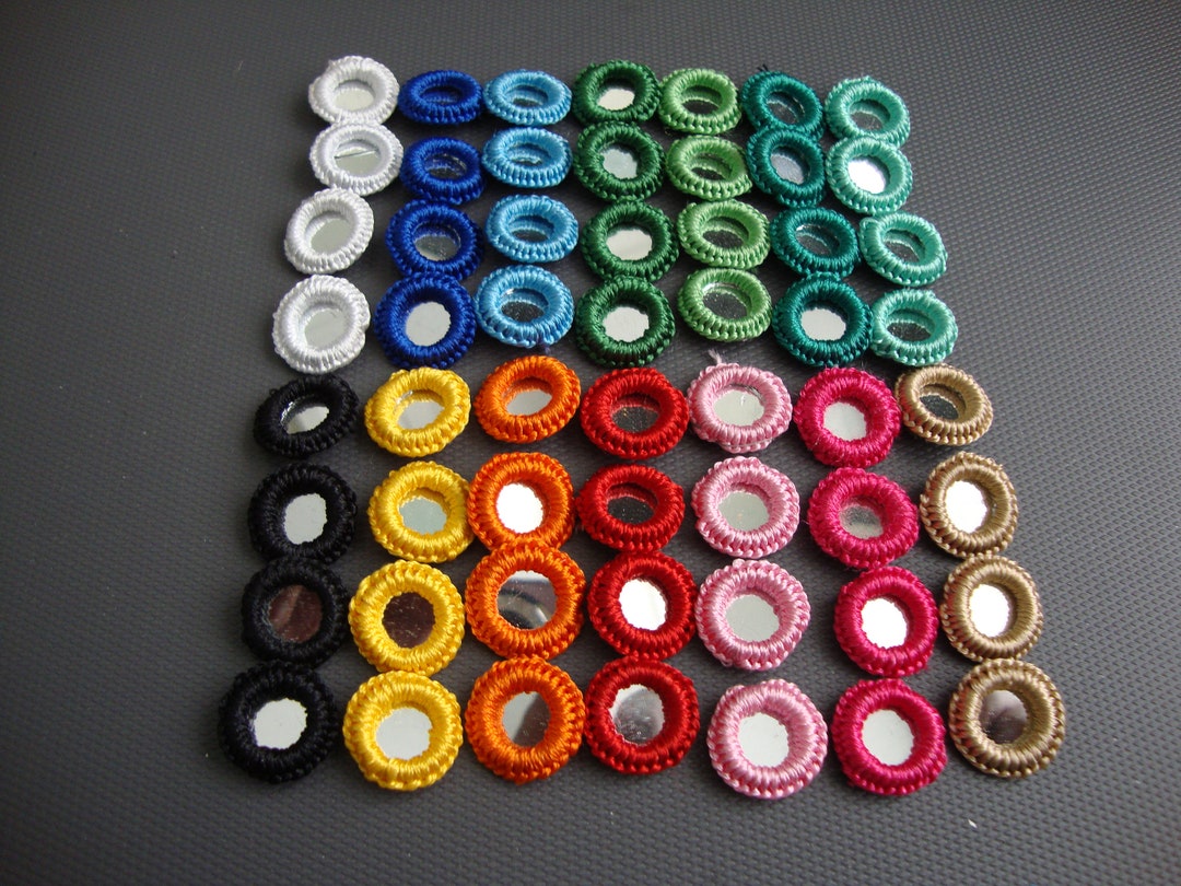 Shesha 100 Pcs, Crochet 14 Colour Mix With Silver Mirror Glass Rims ...