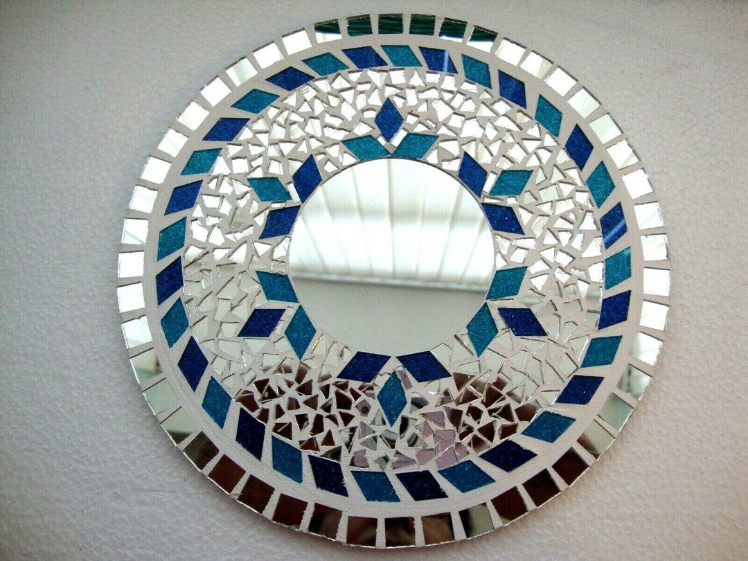 Mosaic Silver Mirror & Blue Color Glitter Glass KIT. 20 Cm Diameter ...