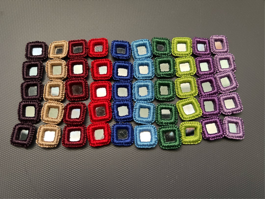 50 Pieces, SQUARE Crochet 10 Colours Mix With Silver Mirror Glass Rims ...