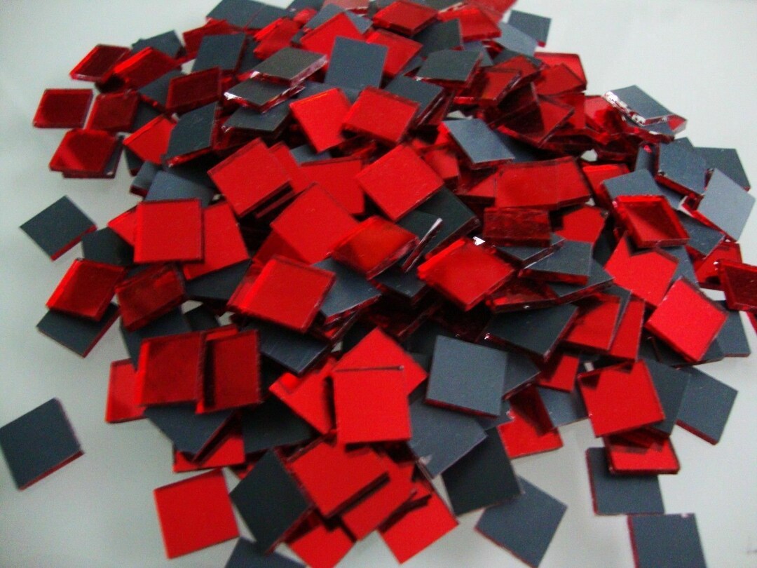 300 Pieces, Mosaic Red Mirror Glass for Art & Craft, Approx 1 X 1 Cm, 2 ...
