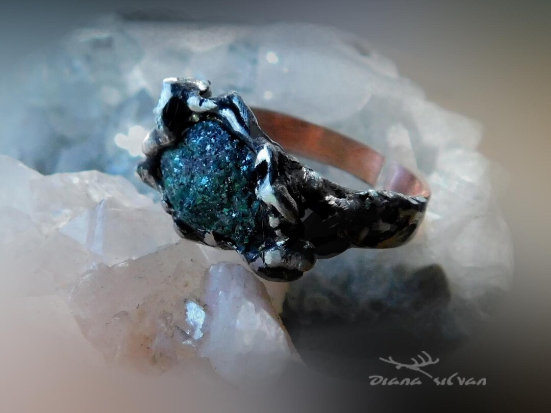 Natural Raw Fuchsite Ring, Copper Adjustable Ring, Healing Energetic ...