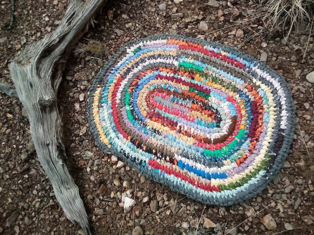 Multicolored Rag Rug Oval. Dark Gray Final Row. Toothbrush - Etsy