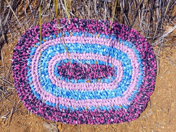 Pink Blue Black Rag Rug. Oval. Machine Wash & Dry Amish - Etsy