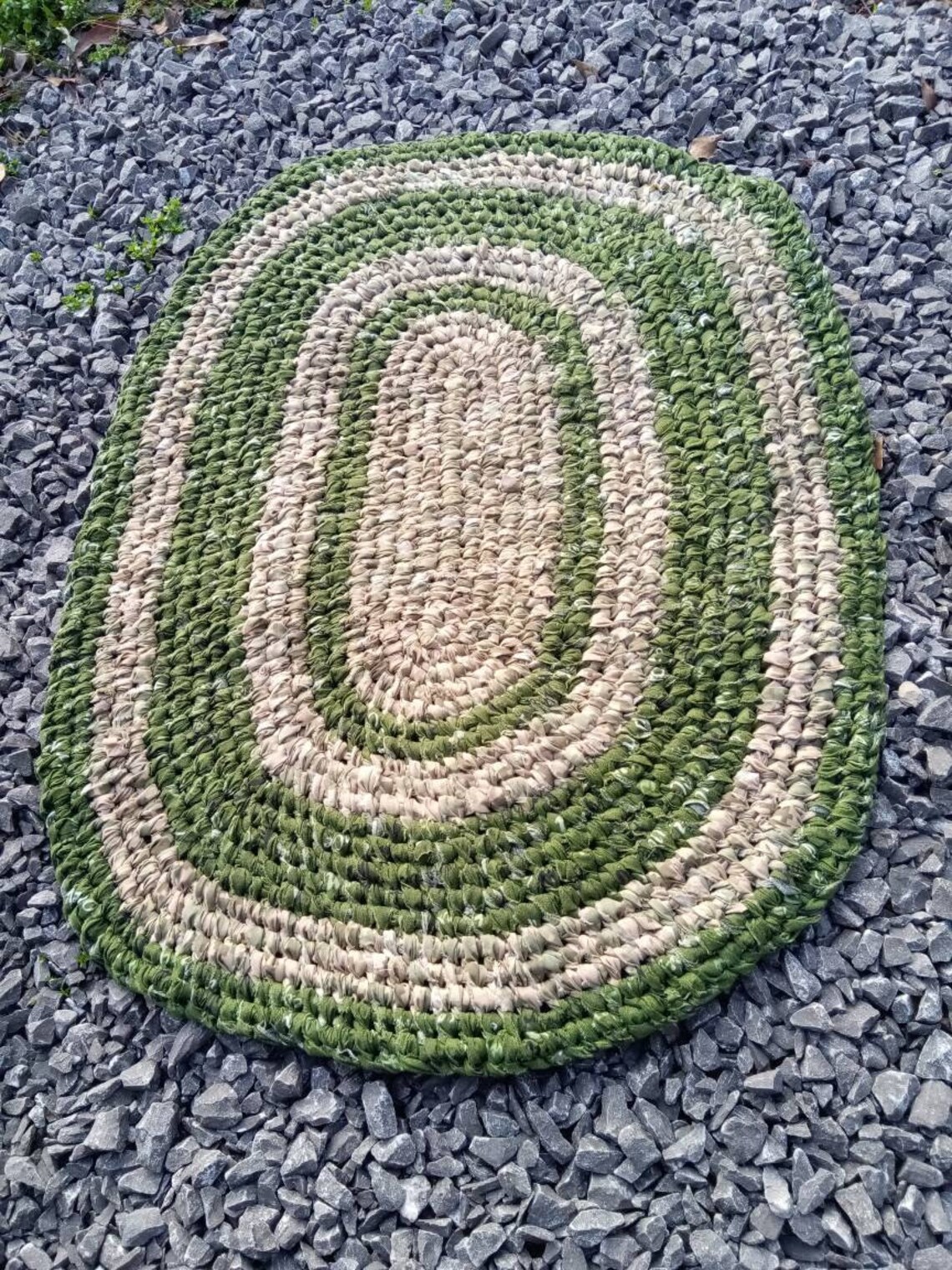 SOLD in Person Beige Green Rag Rug. Large Oval. Soft Camo | Etsy