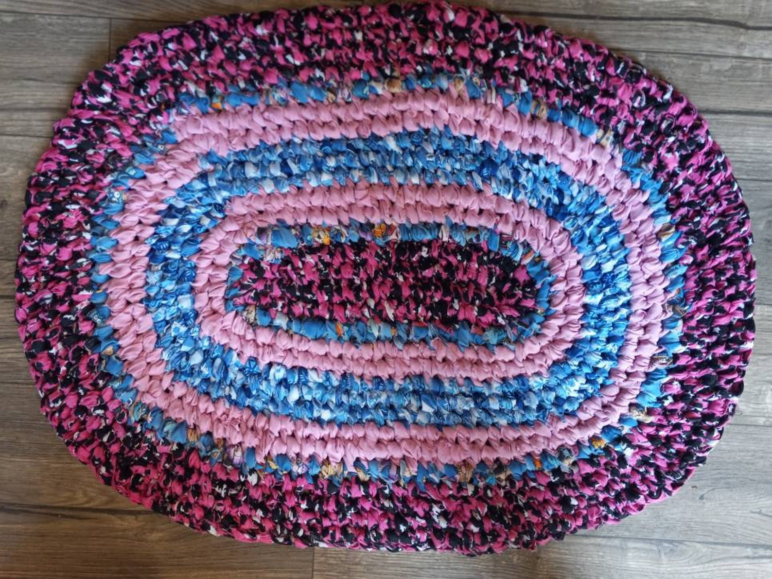 Pink Blue Black Rag Rug. Oval. Machine Wash & Dry Amish - Etsy