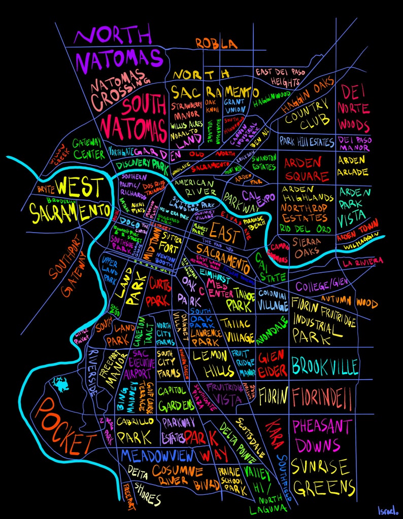 Sacramento Neighborhood Map small or Large Print - Etsy