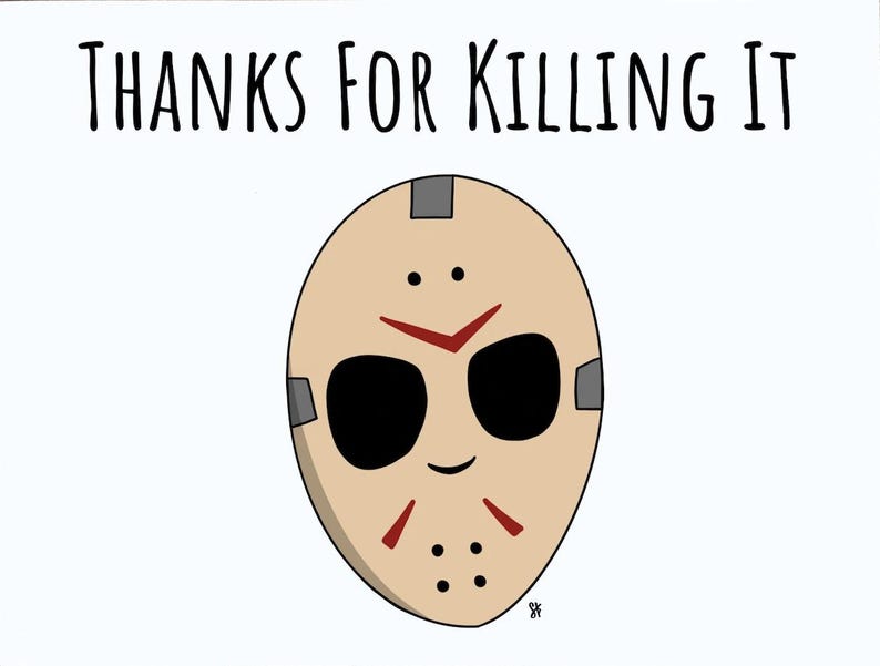 Horror Themed, Thank You Card, Digital, Jason, Friday the 13th, Thanks ...