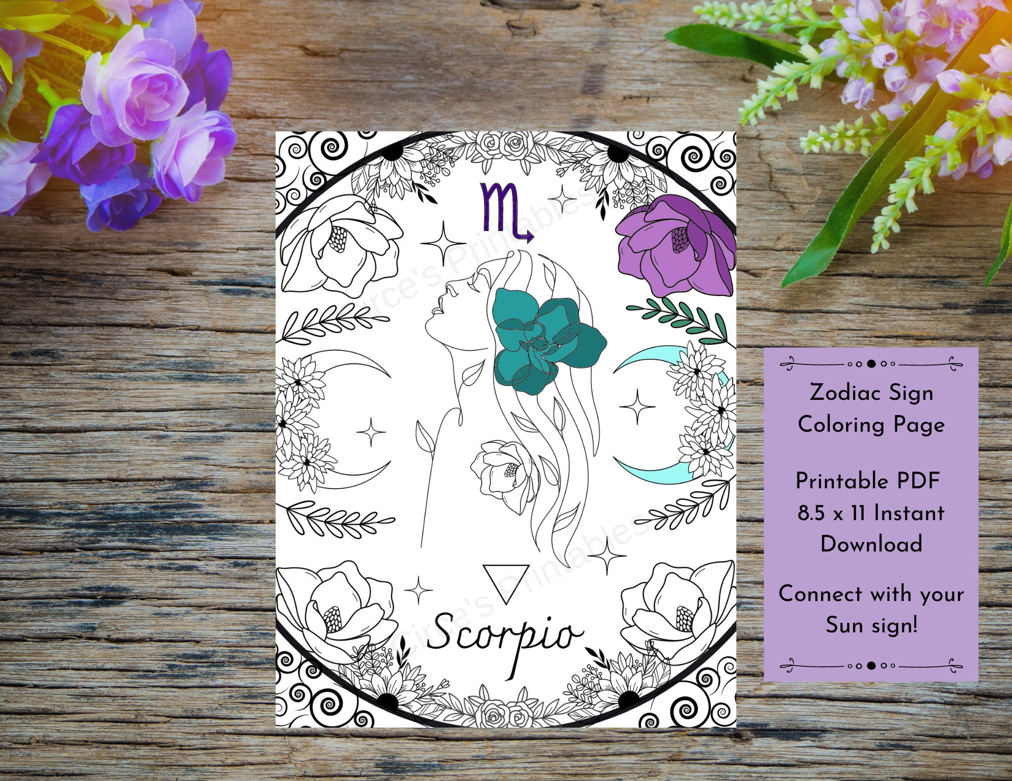 Scorpio moon coloring page Drawing & Illustration Art & Collectibles ...