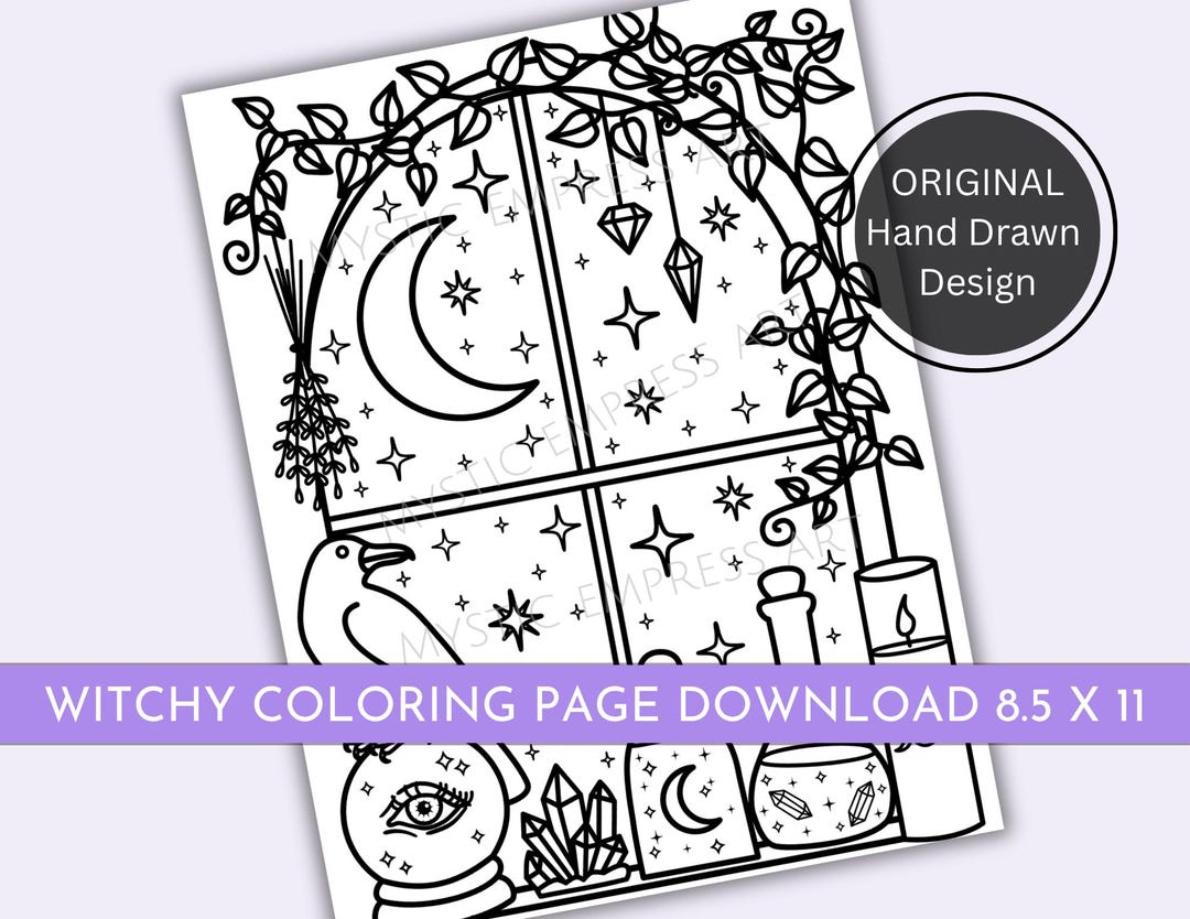 Witchy Window Coloring Page: Mystical Spiritual Art (PDF Download) - Etsy
