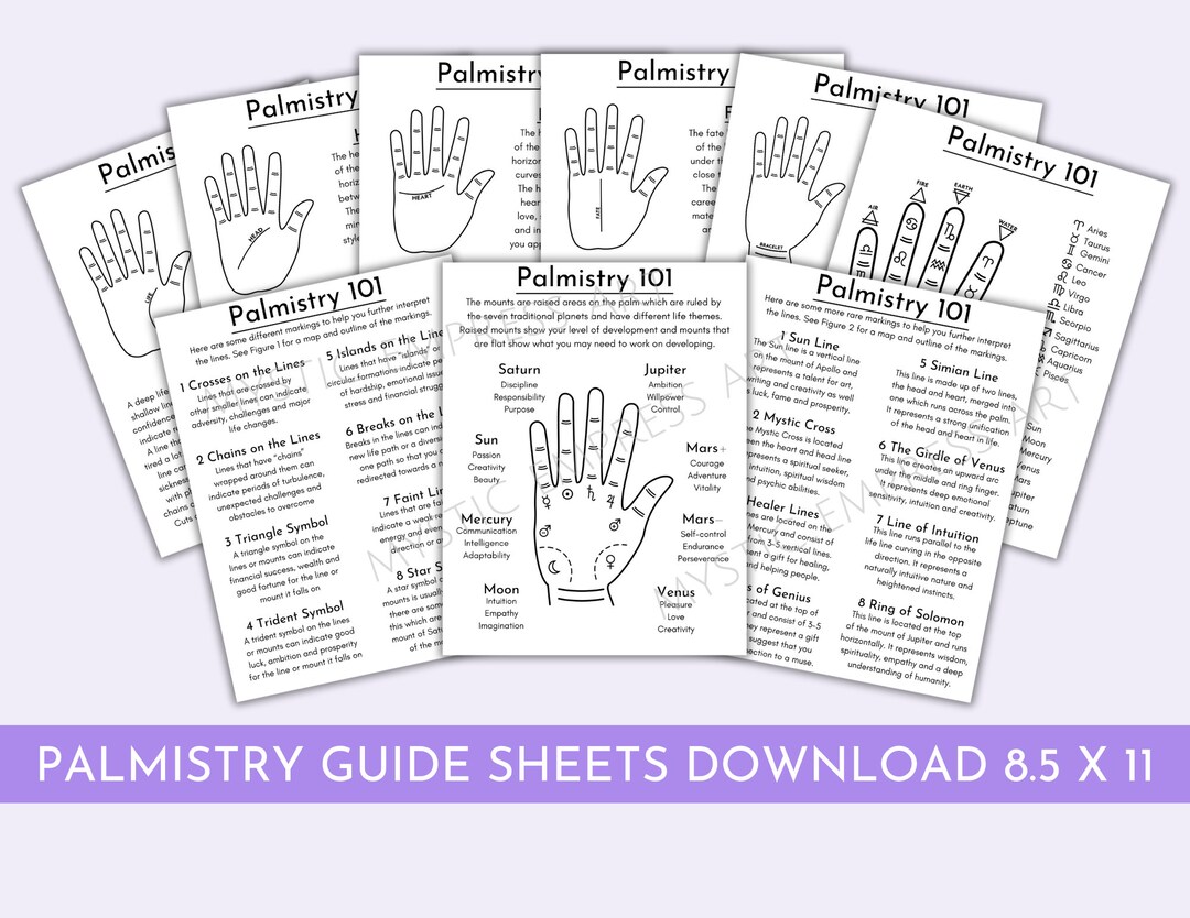 Palmistry Guide Sheets Downloadable Printable Divination Workbook Palm ...