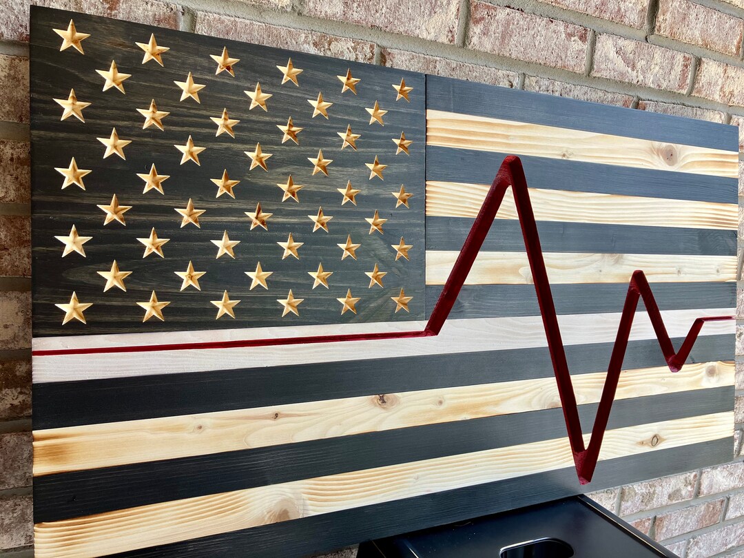 Thin White Line American Flag With Heart Beat, Nurse Flag, EMS Flag ...