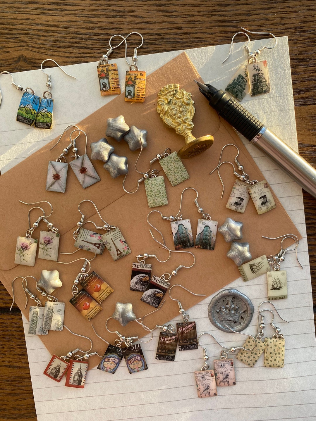 Mini Postcard/stamp Earrings - Etsy