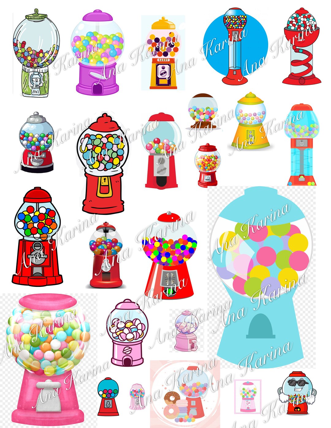 Digital Downloadable Gumball Machine Stickers Sheet for A4 Size Sheet ...