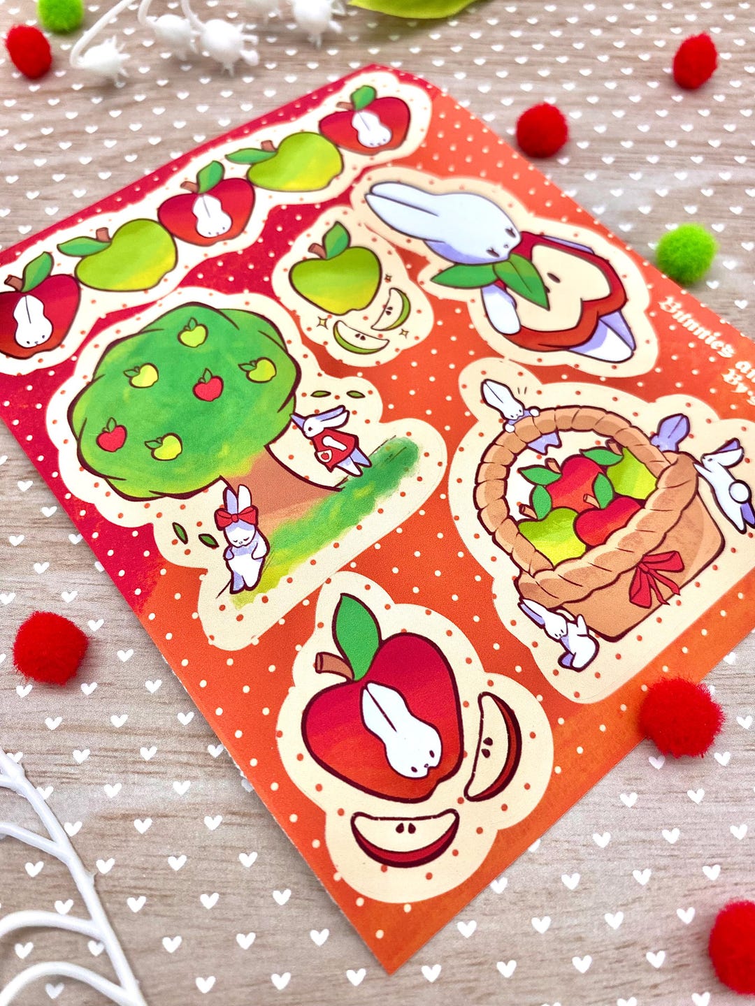 Apples X Bunnies Sticker Sheet (matte Finish) - Etsy