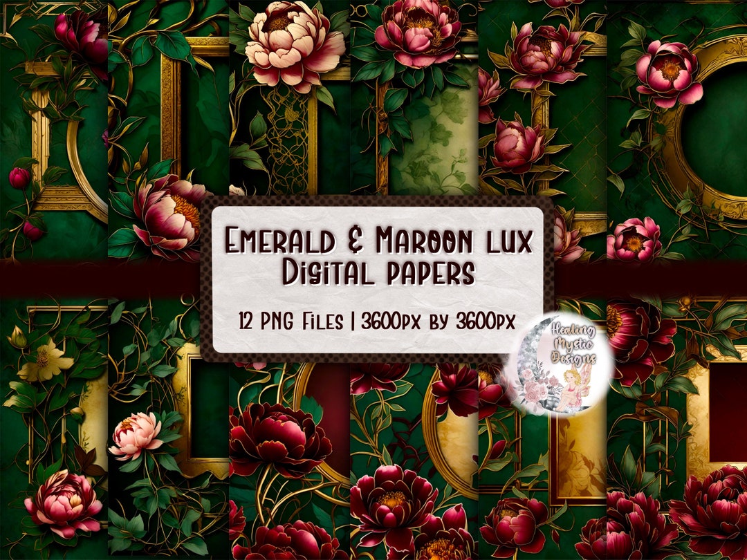 Emerald and Maroon Digital Papers, Emerald & Maroon Lux Papers, Digital ...
