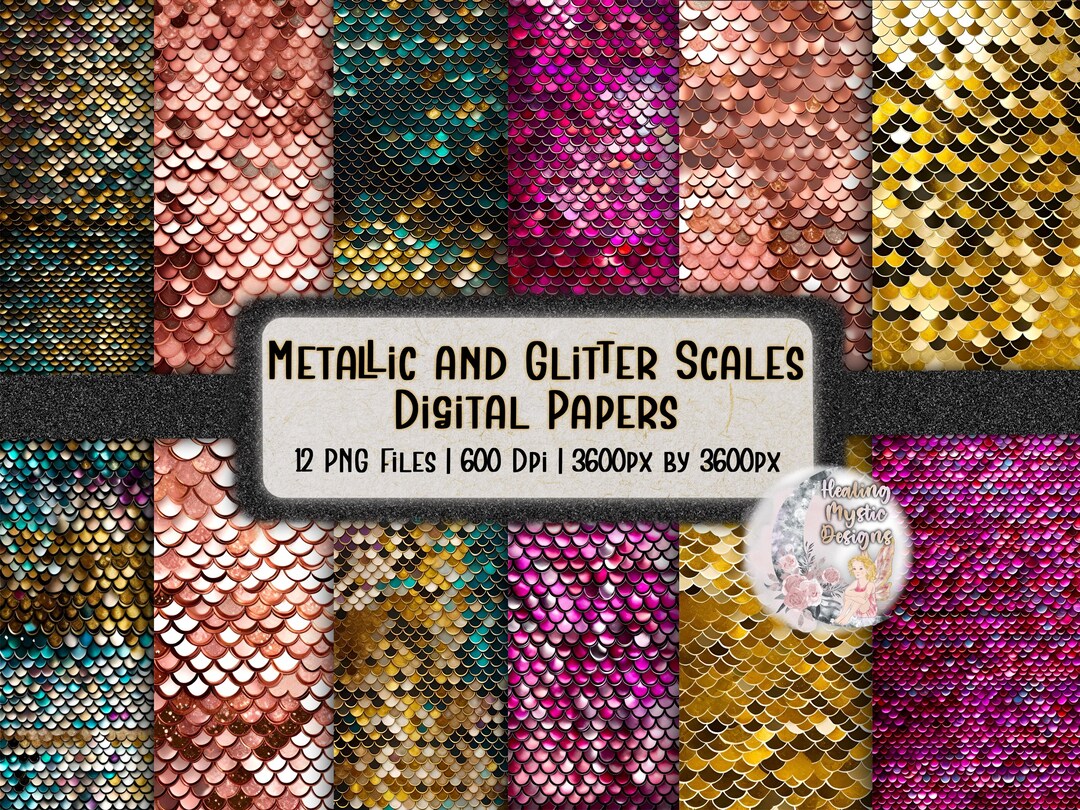 Metallic and Glitter Scales Digital Paper, Mermaid Scale Texture ...