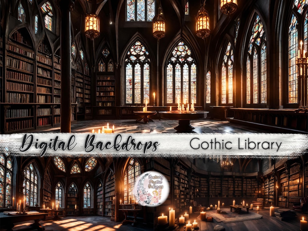 Gothic Library Backdrop, Library Backdrop, Gothic Streaming Backdrop ...