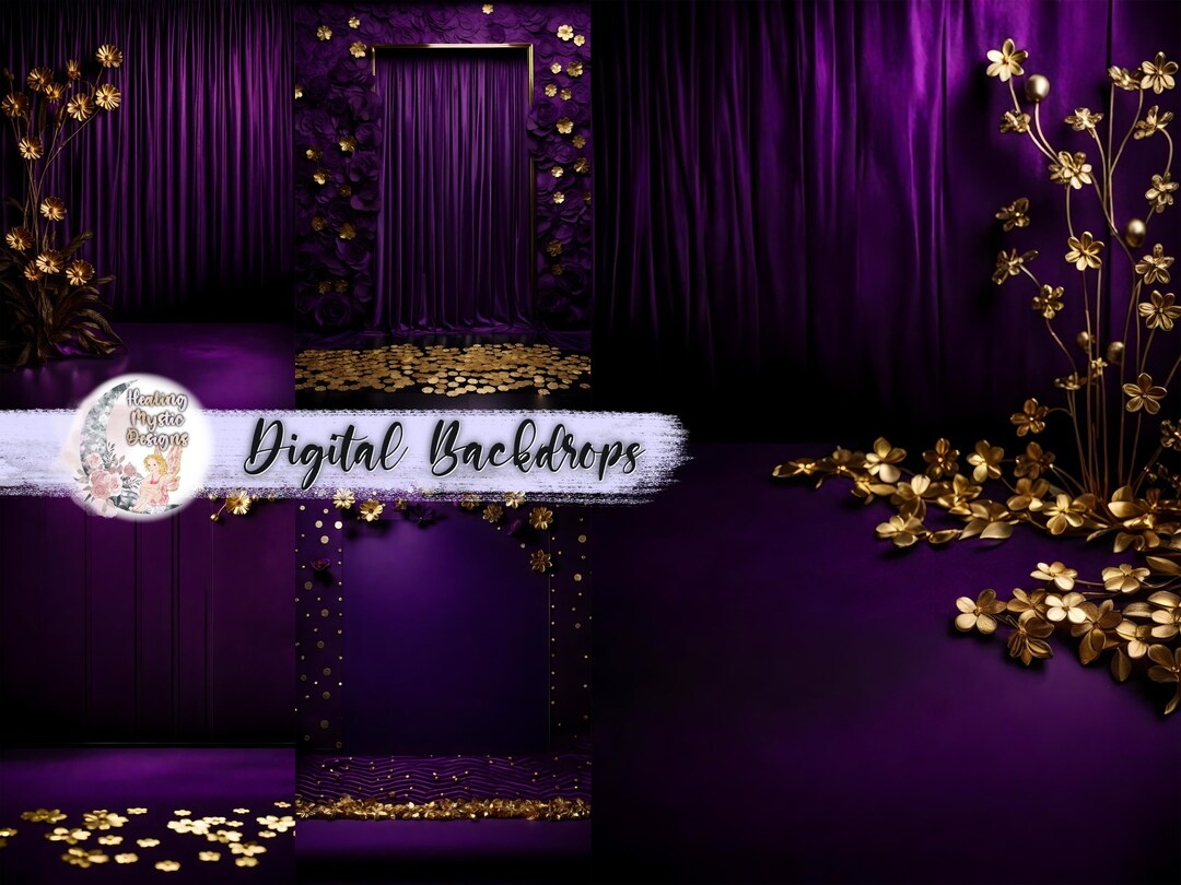 8 Luxury Digital Backdrops, Purple Digital Backdrop, Gold Digital ...