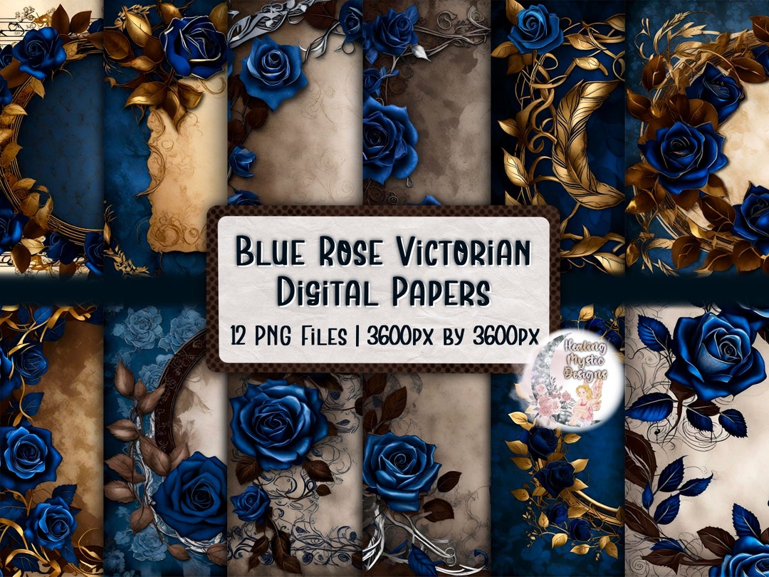 Blue Rose Victorian Digital Papers, Digital Paper, Rose Digital Paper ...