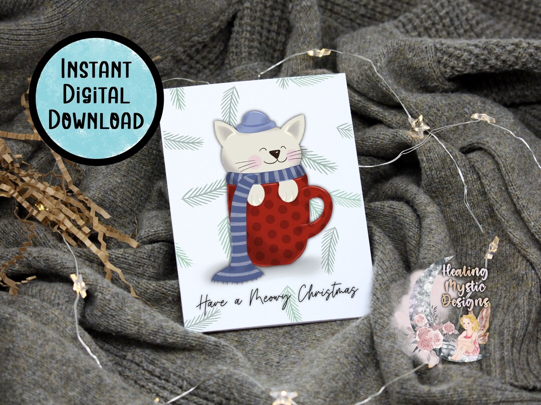 Meowy Christmas Card Holiday Card Printable Card Christmas - Etsy