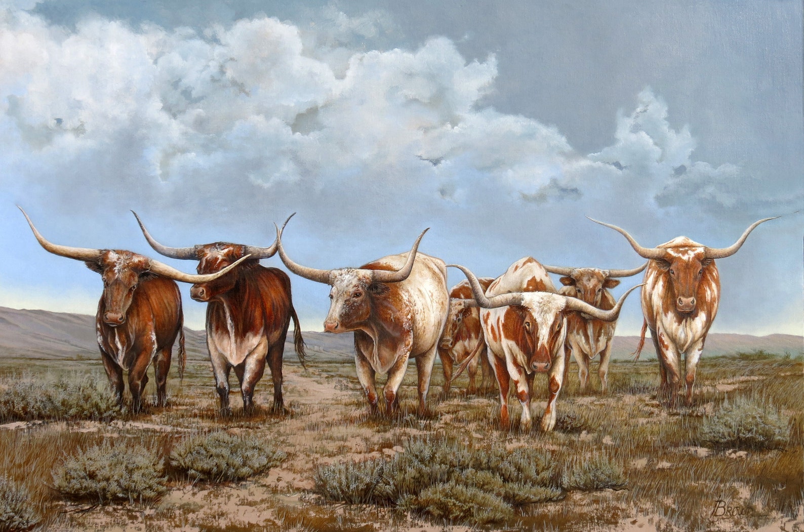 Longhorns, Texas, Original, Oil, Painting, Fine Art, Animal, Wildlife ...