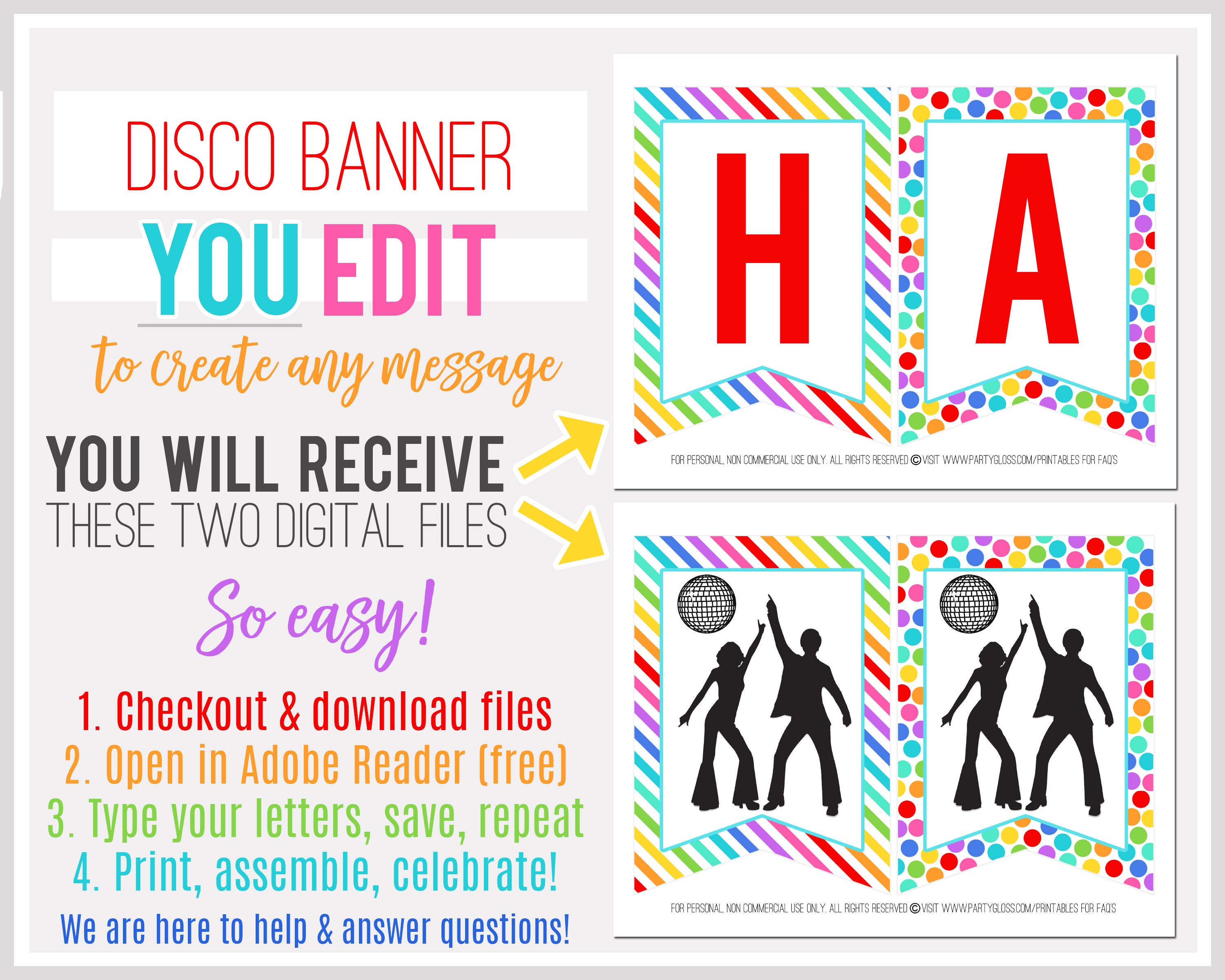 Printable Disco Banner Editable Banner Disco Party Theme | Etsy