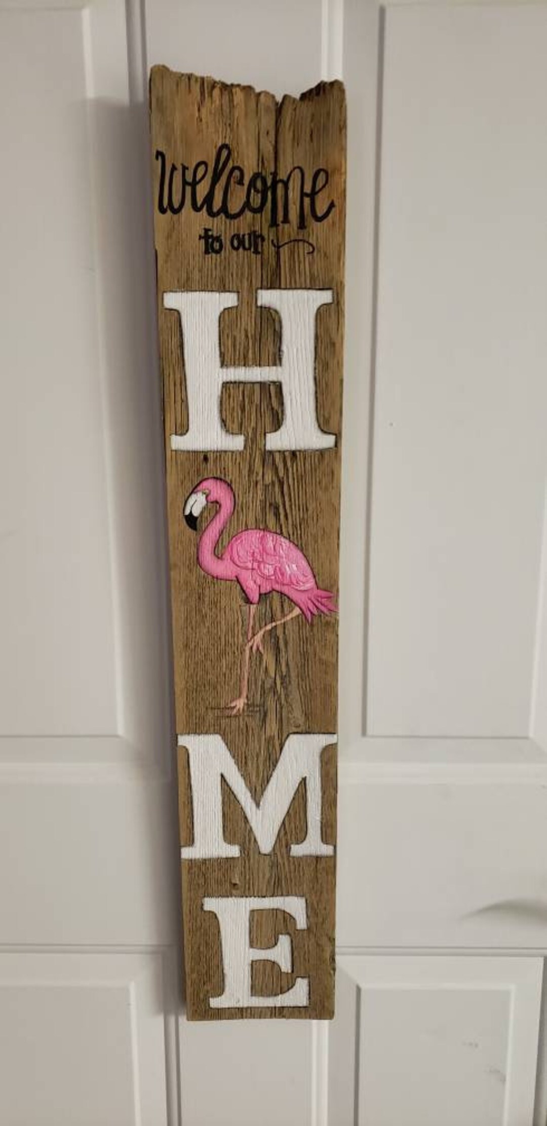 Flamingo Welcome Sign on Aged Wood. - Etsy