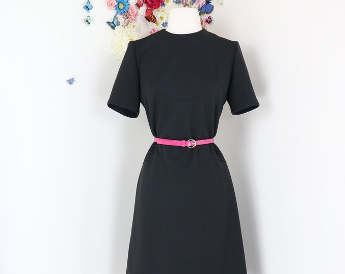 Vintage 70s Black Mod Dress 1970s LBD Secretary Day Dress Groovy Little ...