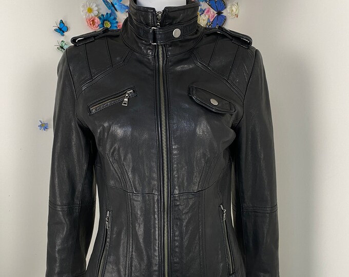 Y2K Black Leather Moto Jacket Vintage Biker Motorcycle Jacket Rockstar ...
