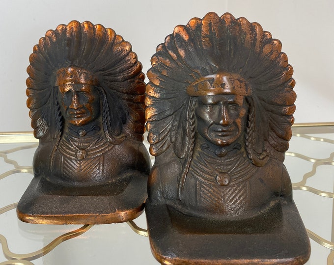 Native American Indian Chief Bookends - Vintage First Nations Book Ends ...