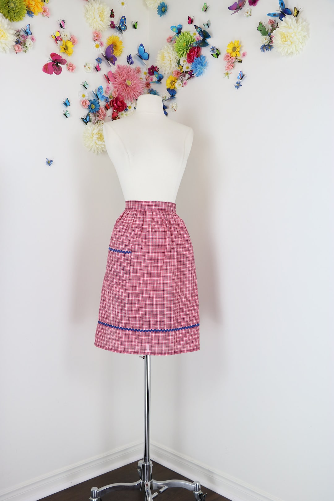 Vintage Handmade 1950s Half Apron Red Check Domestic Goddess Kitchen ...