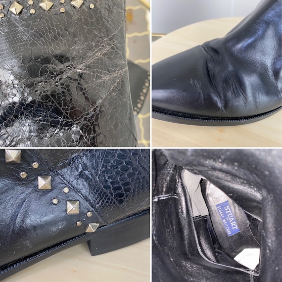 Vintage Boots 80s STUART WEITZMAN Black Leather Metal… - Gem