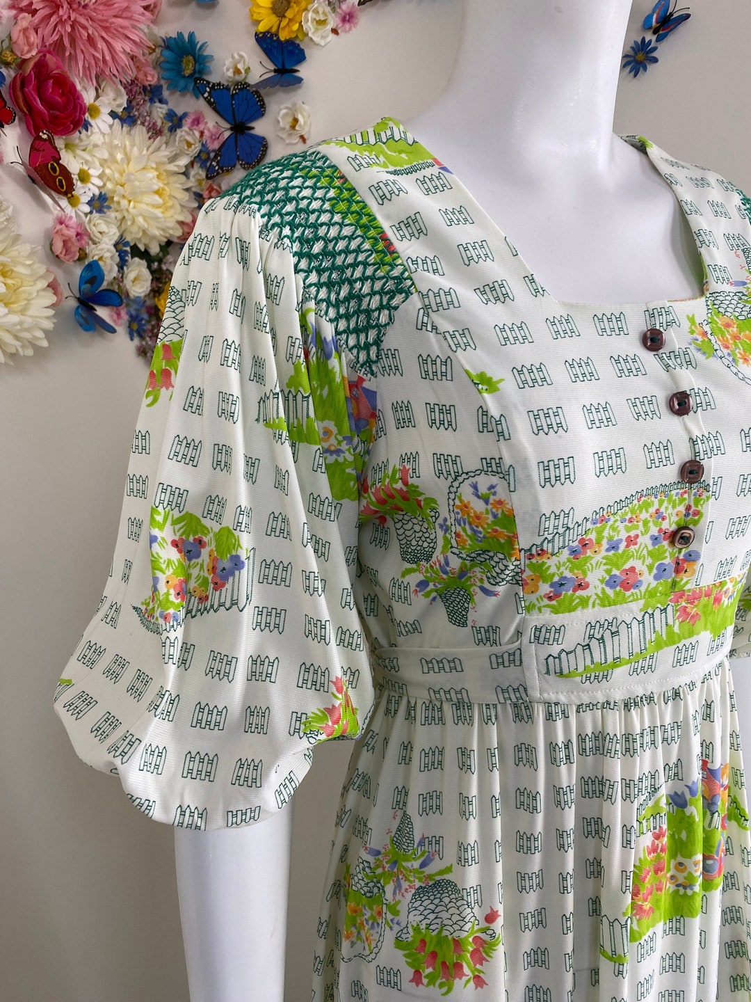 Vintage 70s Dress RONDA ROY Smocked Boho Cottagecore Spring Dress ...
