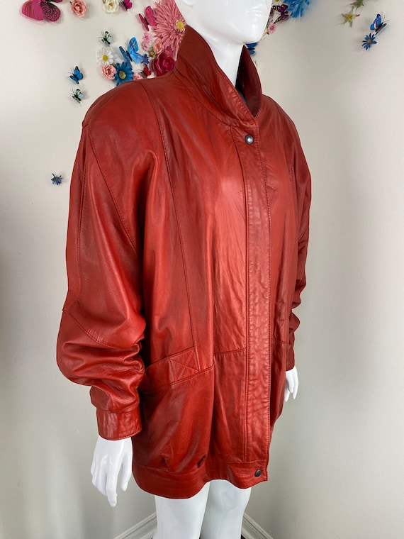 Vintage Leather Bomber Jacket 1980s Orange CAVALLI Ov… - Gem