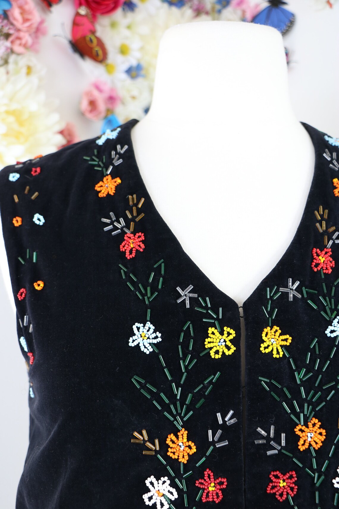 1960s 70s Vest Waistcoat Beaded Vest Black Velvet - Etsy
