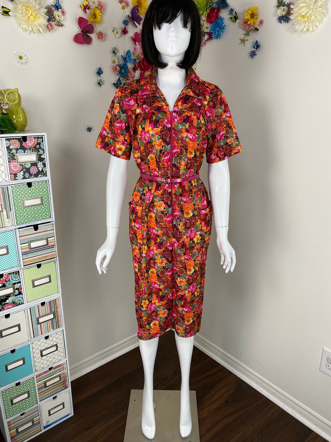 70s Floral House Dress With Pockets DIAMOND HILL Vintage 1970s ...